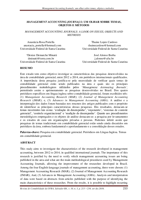(PDF) Management Accounting Journals: Um Olhar Sobre Temas, Objetos e ...