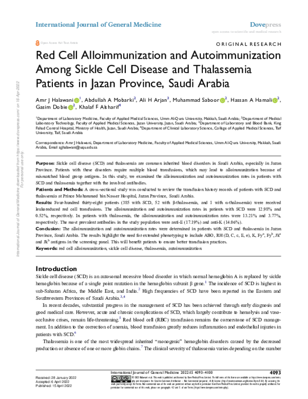 (PDF) Red Cell Alloimmunization and Autoimmunization Among Sickle Cell ...