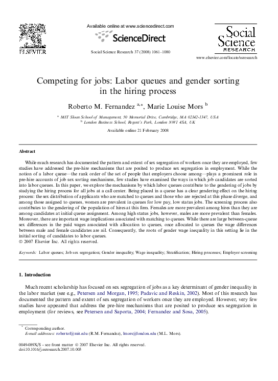 (PDF) Competing for jobs: Labor queues and gender sorting in the hiring ...