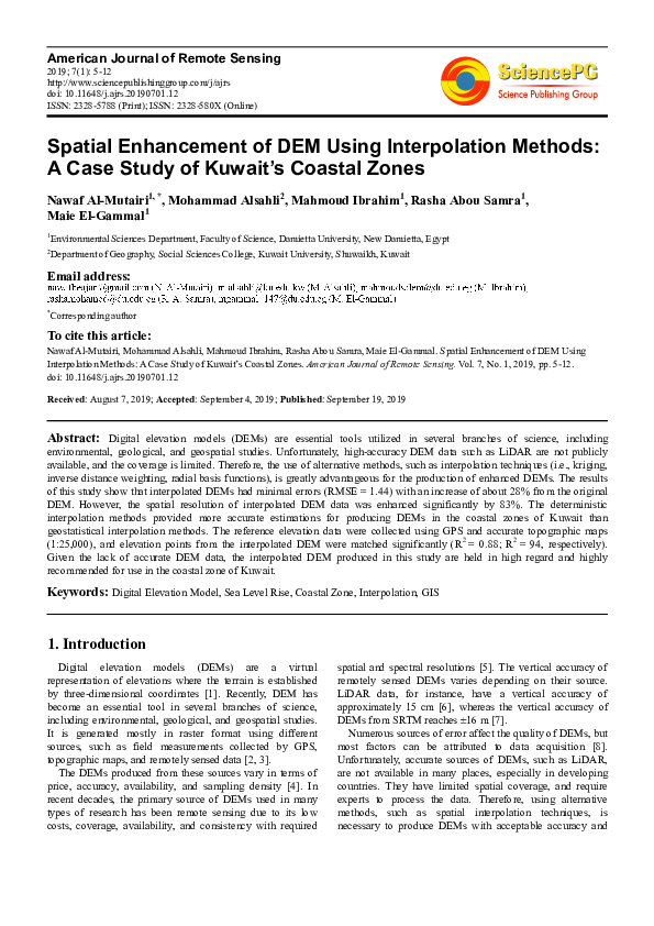 (PDF) Spatial Enhancement of DEM Using Interpolation Methods: A Case Study of Kuwait’s Coastal Zones