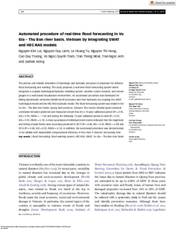 Pdf Automated Procedure Of Real Time Flood Forecasting In Vu Gia Thu Bon River Basin