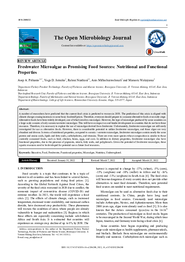 (PDF) Freshwater Microalgae as Promising Food Sources: Nutritional and ...