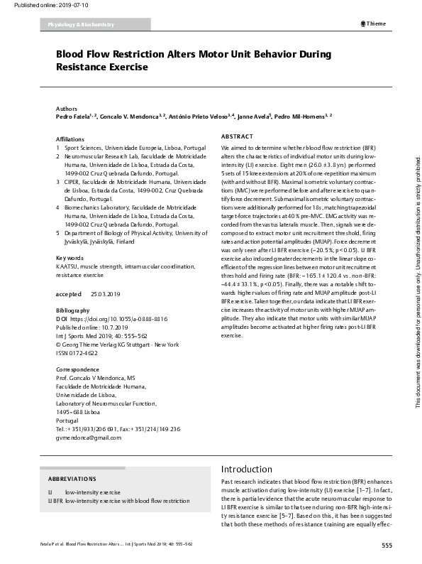 (PDF) Blood Flow Restriction Alters Motor Unit Behavior During ...
