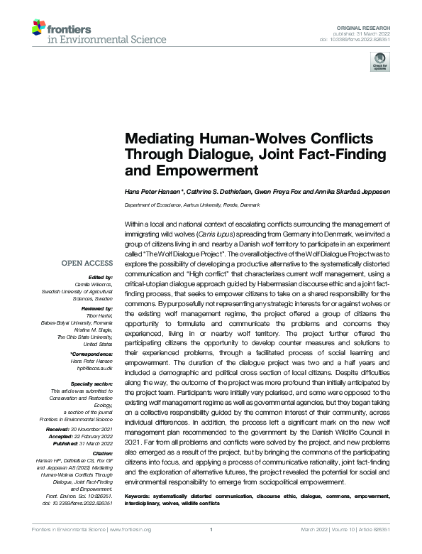 (PDF) Mediating Human-Wolves Conflicts Through Dialogue, Joint Fact ...