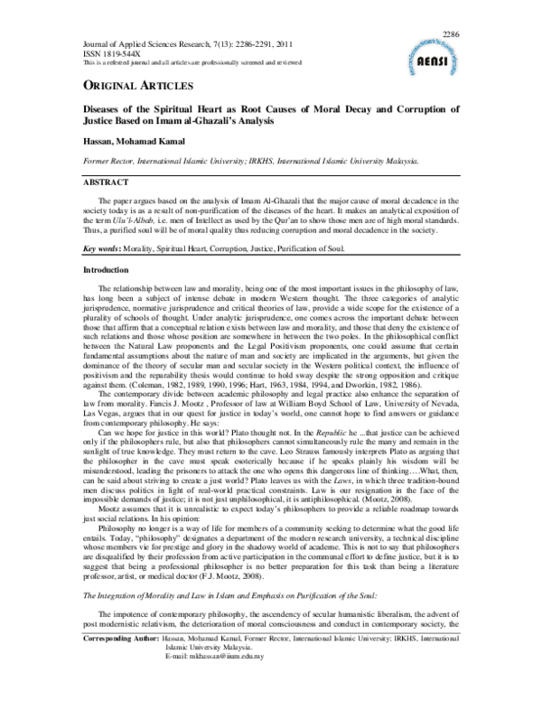 (PDF) Diseases of the Spiritual Heart as Root Causes of Moral Decay and ...