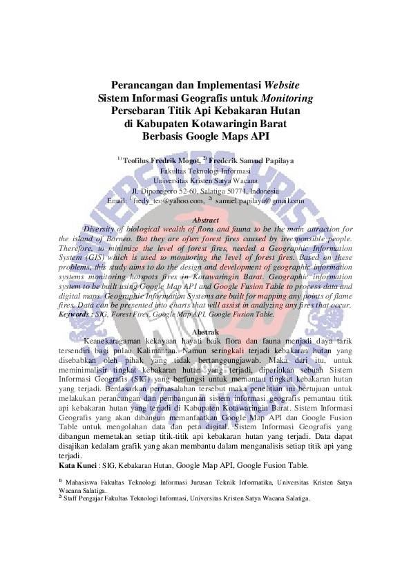 Pdf Perancangan Dan Implementasi Website Sistem Informasi Geografis Untuk Monitoring