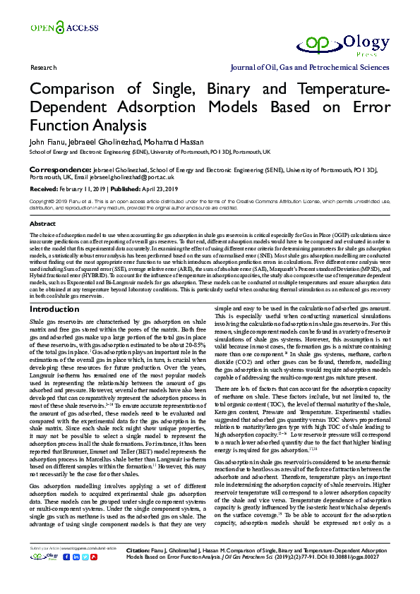 (PDF) Comparison of Single, Binary and Temperature-Dependent Adsorption Models Based on Error ...