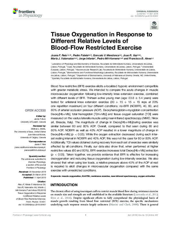 (PDF) Tissue Oxygenation in Response to Different Relative Levels of ...