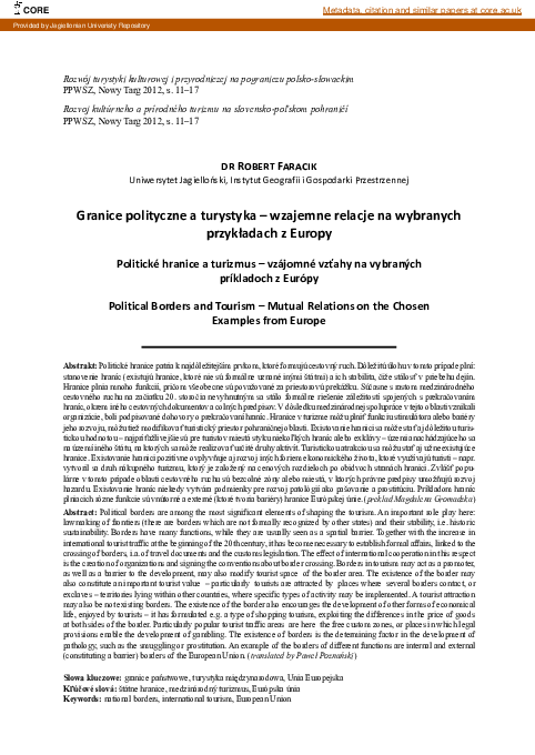 (PDF) Political borders and tourism : mutual relations on the chosen ...