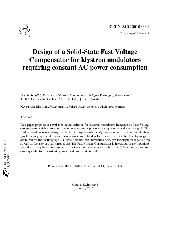 (PDF) Design of a solid-state fast voltage compensator for klystron modulators requiring ...