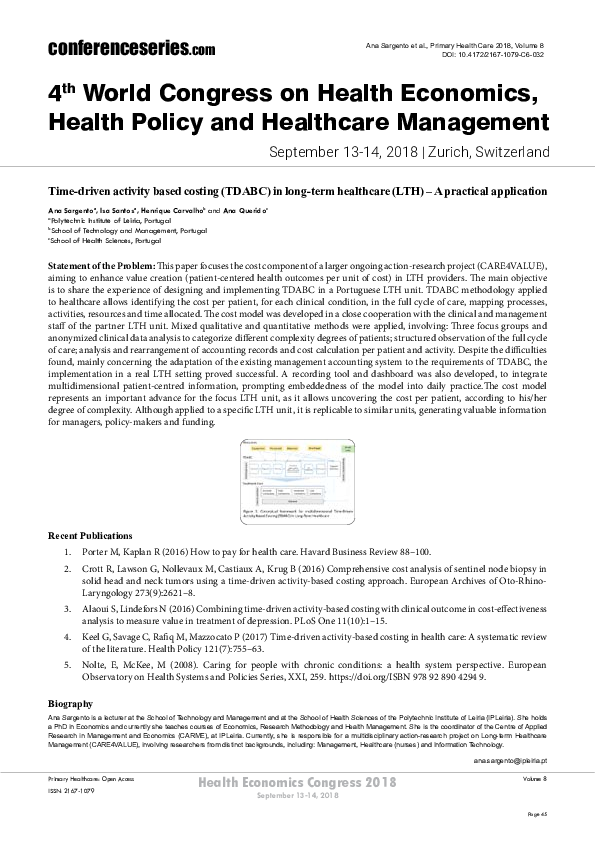 Pdf Time Driven Activity Based Costing Tdabc In Long Term Healthcare Lth A Practical