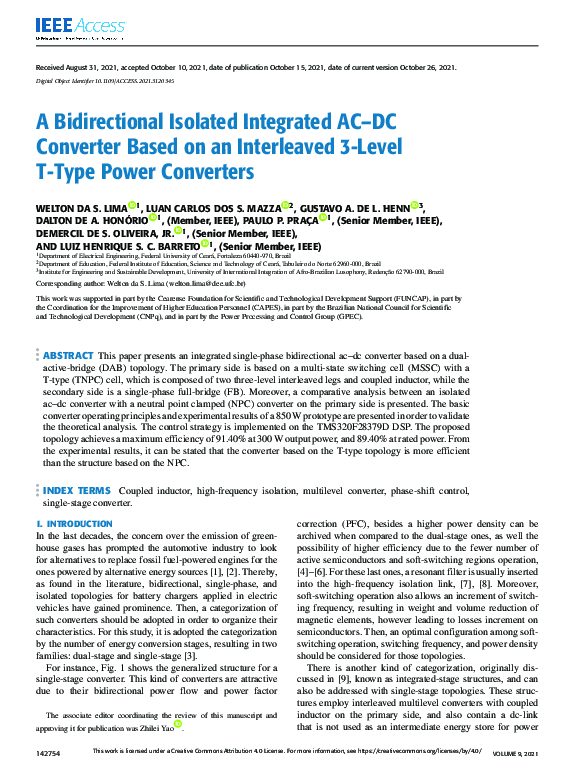 Pdf A Bidirectional Isolated Integrated Ac Dc Converter Based On An Interleaved 3 Level T Type