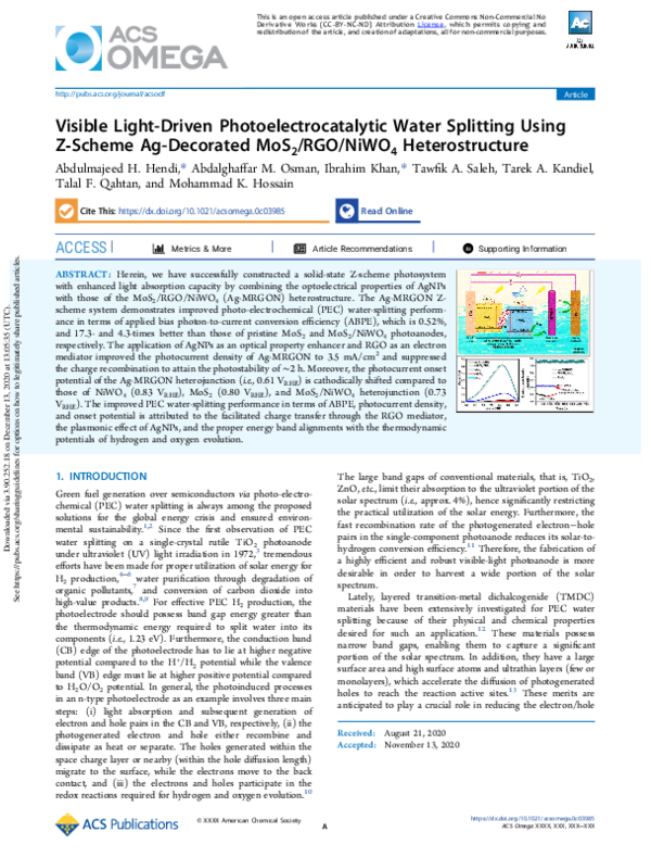 (PDF) Visible Light-Driven Photoelectrocatalytic Water Splitting Using ...