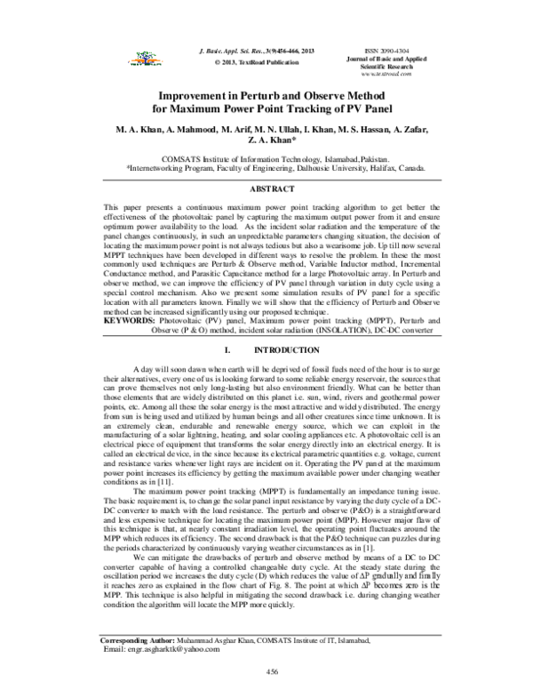 Pdf Improvement In Perturb And Observe Method For Maximum Power Point