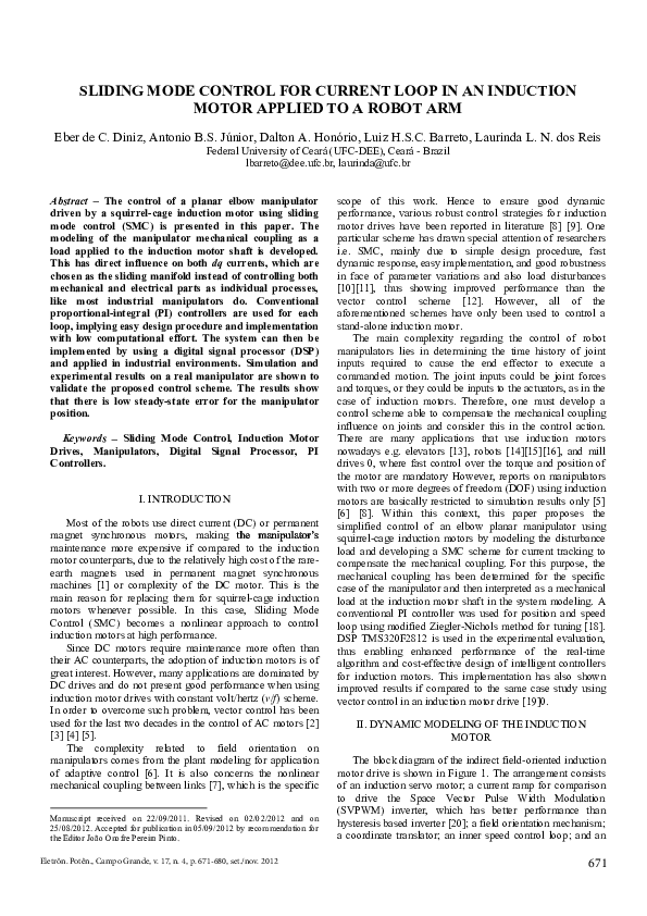 Pdf Sliding Mode Control For Current Loop In An Induction Motor Applied To A Robot Arm