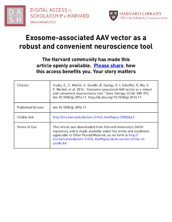 (PDF) Exosome-associated AAV vector as a robust and convenient ...