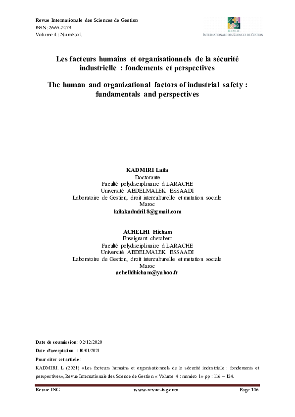 (PDF) Les facteurs humains et organisationnels de la sécurité ...