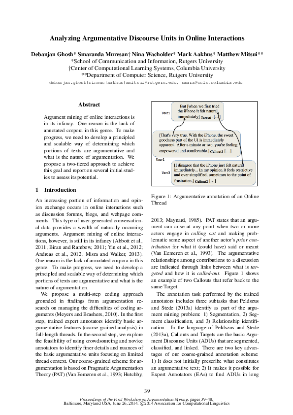 Pdf Analyzing Argumentative Discourse Units In Online Interactions