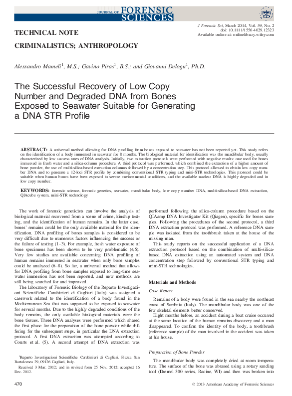 Pdf The Successful Recovery Of Low Copy Number And Degraded Dna From Bones Exposed To Seawater