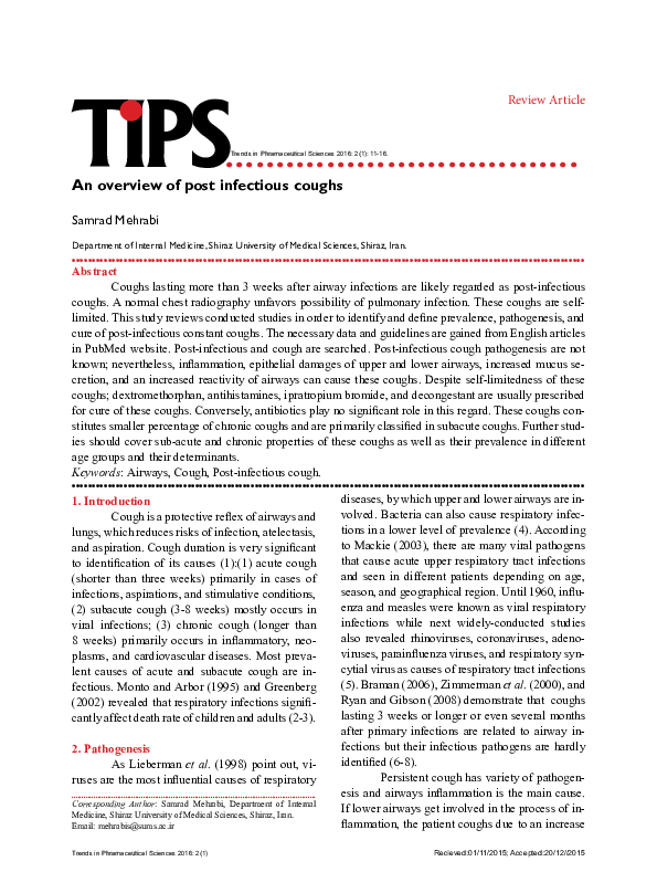 Pdf An Overview Of Post Infectious Coughs