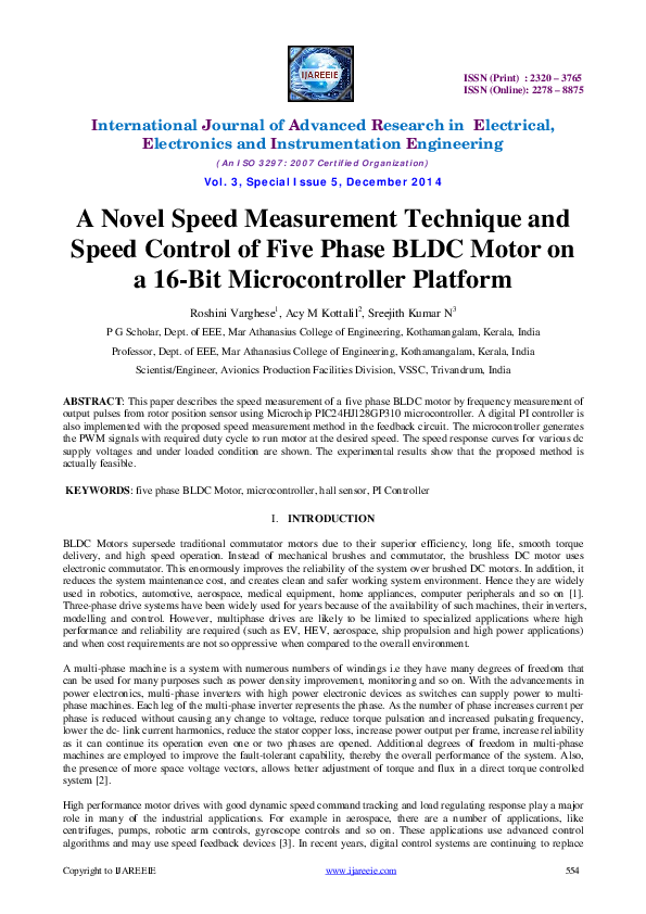 (PDF) A Novel Speed Measurement Technique andSpeed Control of Five Phase BLDC Motor ona 16-Bit ...