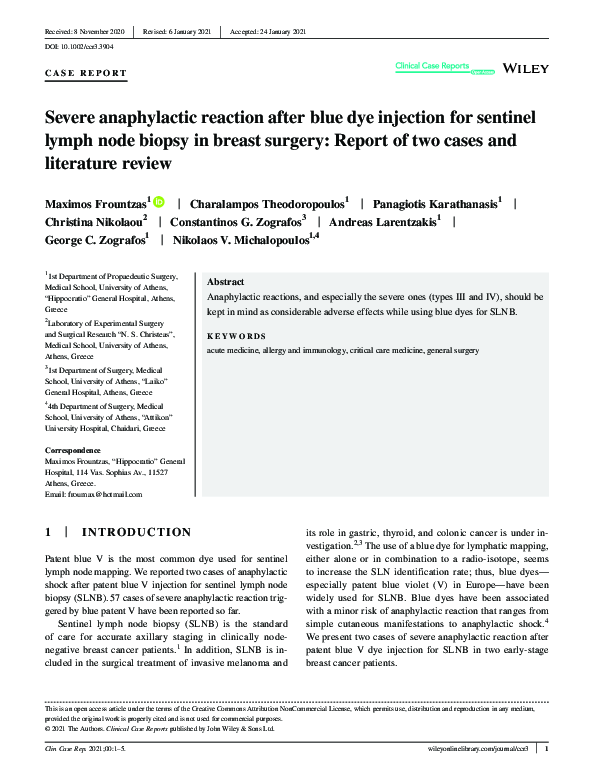 (PDF) Severe anaphylactic reaction after blue dye injection for ...
