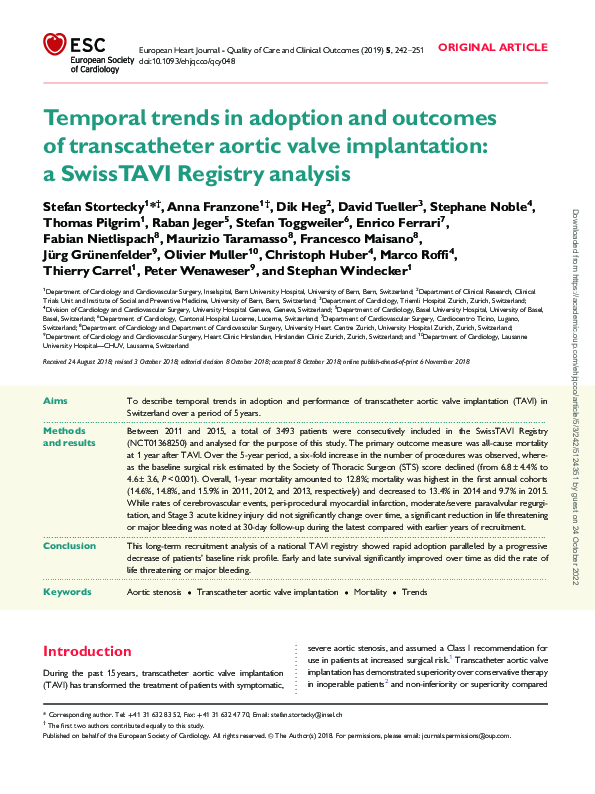 (PDF) Temporal trends in adoption and outcomes of transcatheter aortic valve implantation: a ...