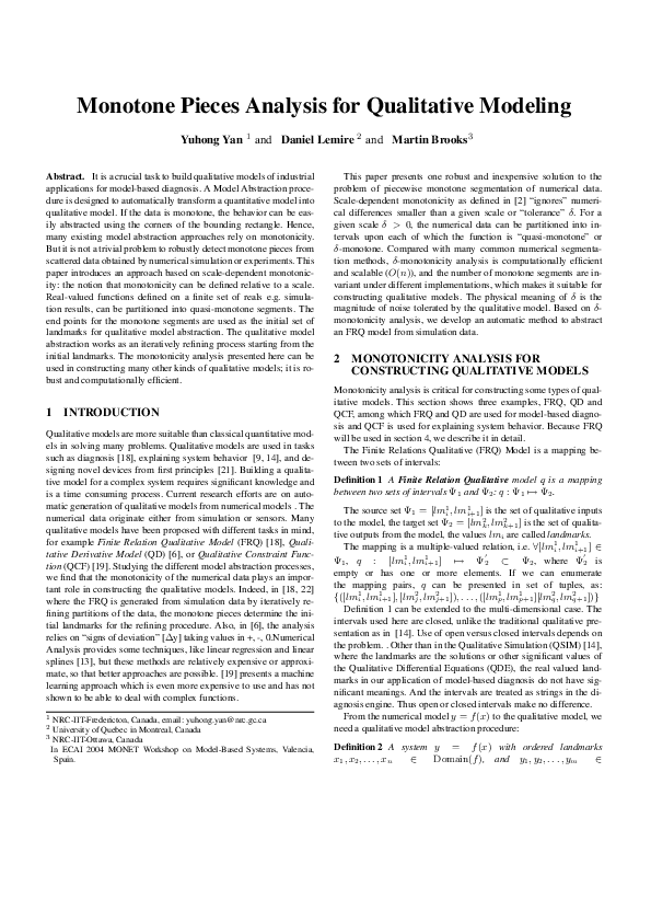 (PDF) Monotone pieces analysis for qualitative modeling