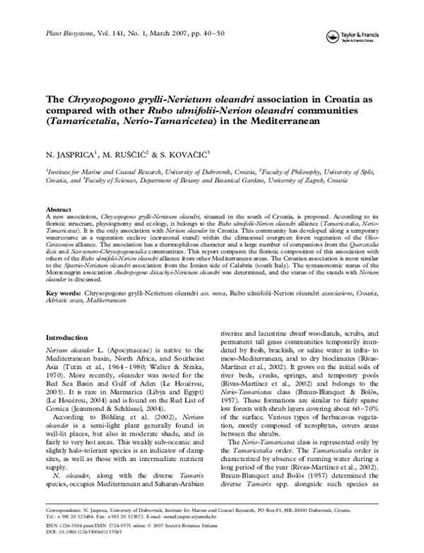 (PDF) The Chrysopogono grylli-Nerietum oleandri association in Croatia ...
