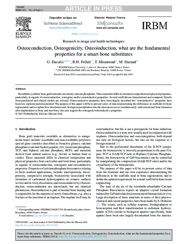 (PDF) Osteoconduction, Osteogenicity, Osteoinduction, what are the ...