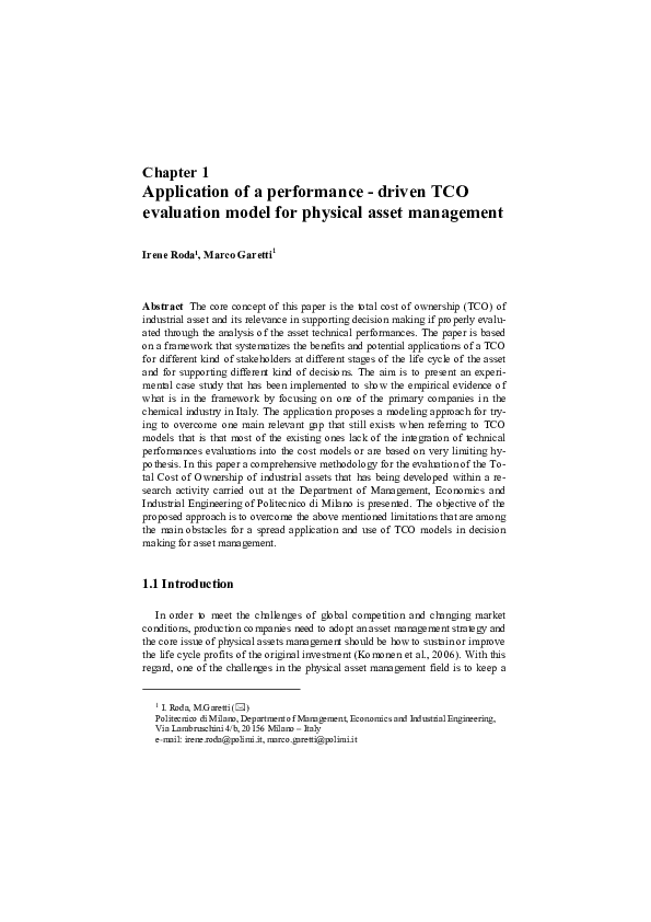 (PDF) Application of a Performance-driven Total Cost of Ownership (TCO ...