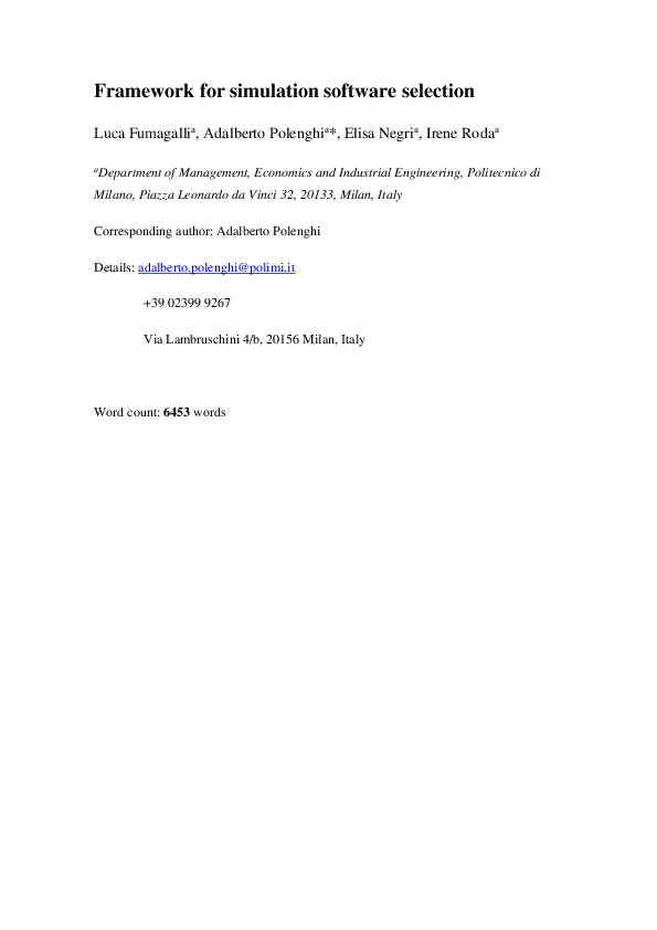 (PDF) Framework for simulation software selection