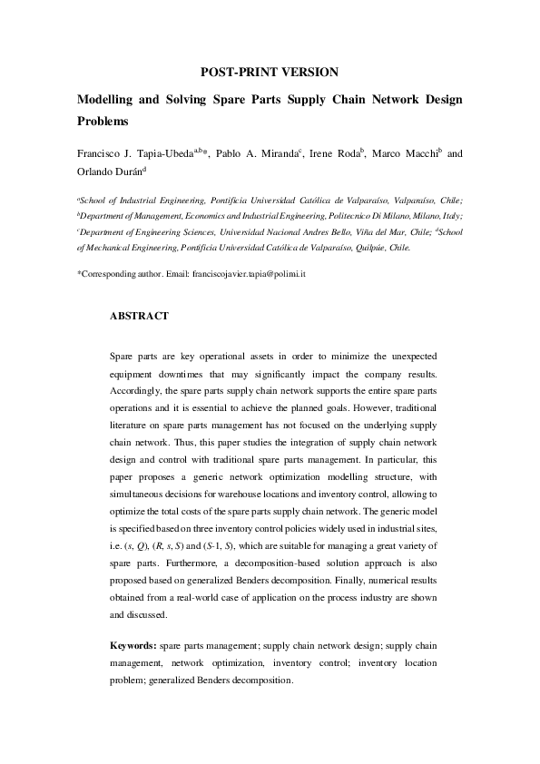 (PDF) Modelling and solving spare parts supply chain network design ...
