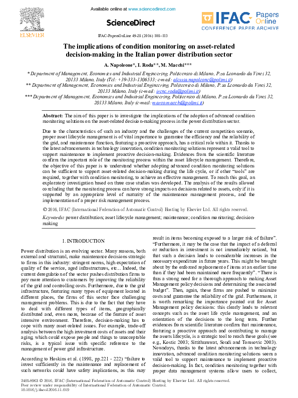 (PDF) The implications of condition monitoring on asset-related ...