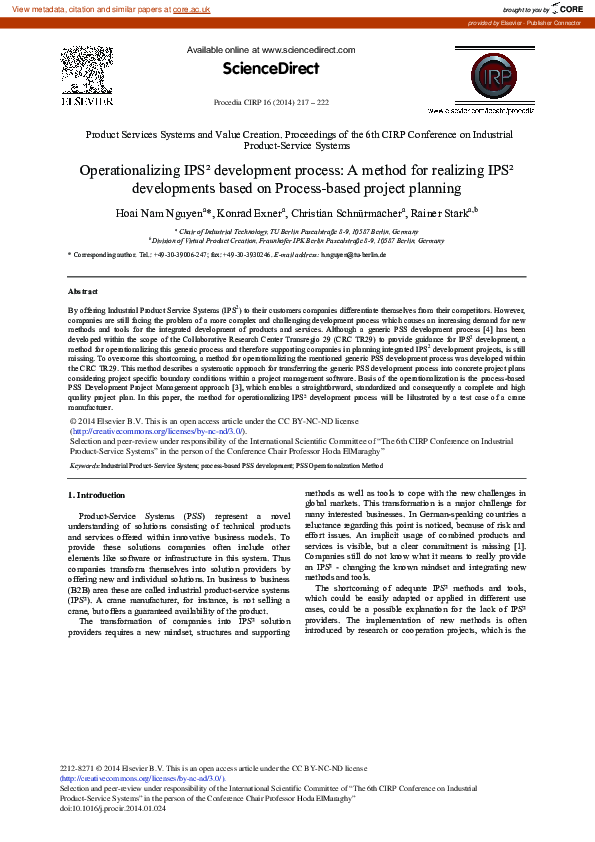 (PDF) Operationalizing IPS2 Development Process: A method for Realizing IPS2 Developments based ...