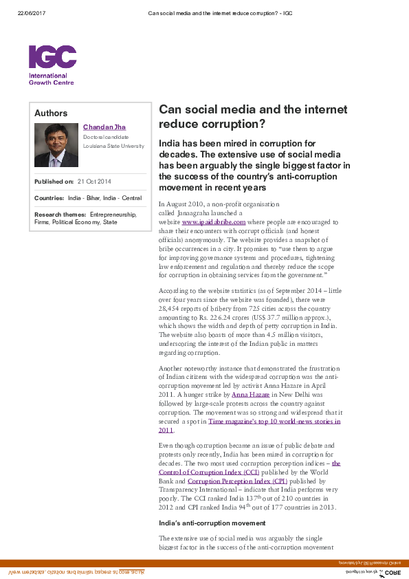 (PDF) Can social media and the internet reduce corruption