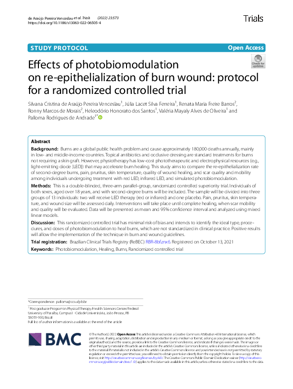 (PDF) Effects of photobiomodulation on re-epithelialization of burn ...
