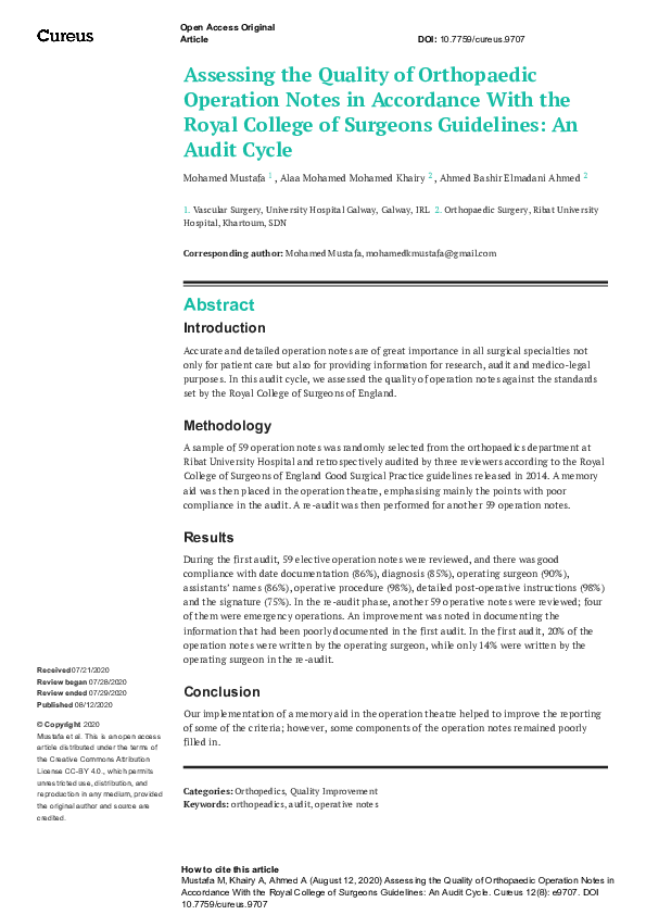 (PDF) Assessing the Quality of Orthopaedic Operation Notes in ...