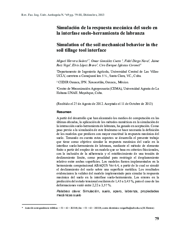 (PDF) Simulation of the soil mechanical behavior in the soil tillage tool interface | Elvis ...