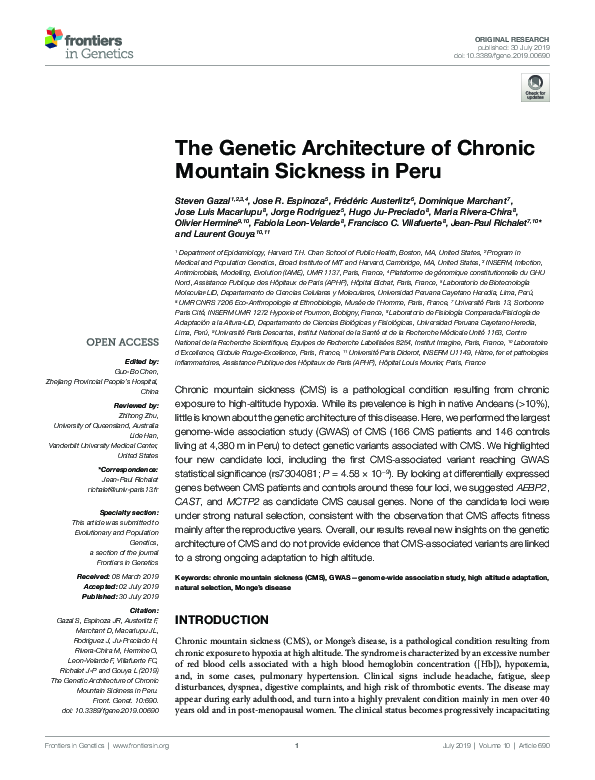 (PDF) Genetic Insights into Chronic Mountain Sickness