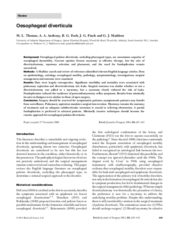 (PDF) Oesophageal diverticula