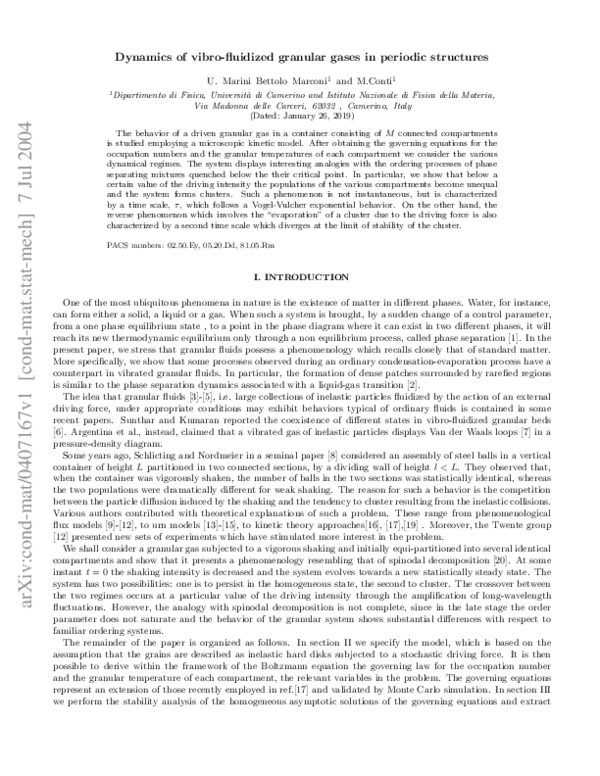 (PDF) Dynamics of vibrofluidized granular gases in periodic structures