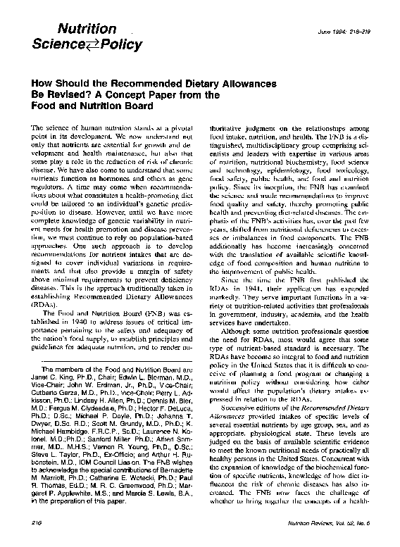 (PDF) How Should the Recommended Dietary Allowances Be Revised? A ...