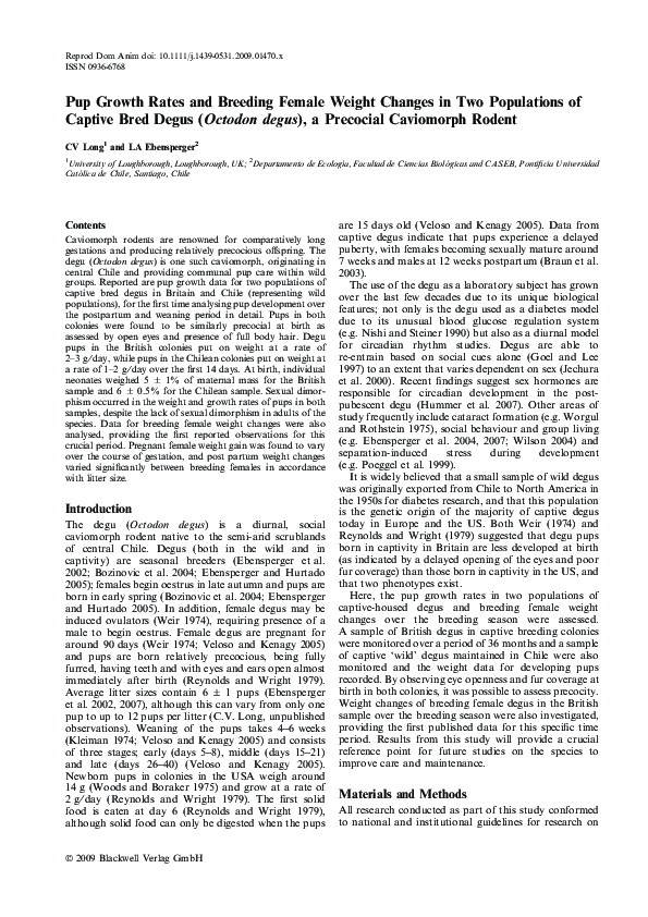 (PDF) Pup Growth Rates and Breeding Female Weight Changes in Two ...
