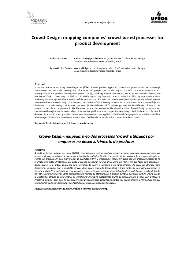 (PDF) Crowd-Design: mapping of the crowd-based processes used by companies to develop products