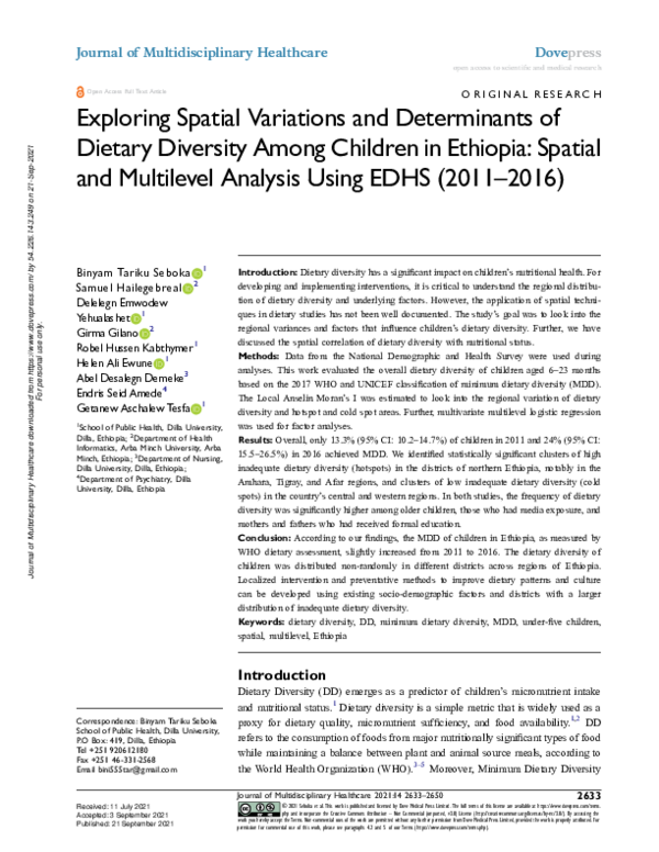 (PDF) Exploring Spatial Variations and Determinants of Dietary Diversity Among Children in ...