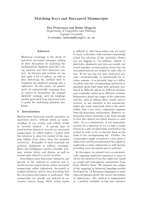 (PDF) Matching Keys and Encrypted Manuscripts