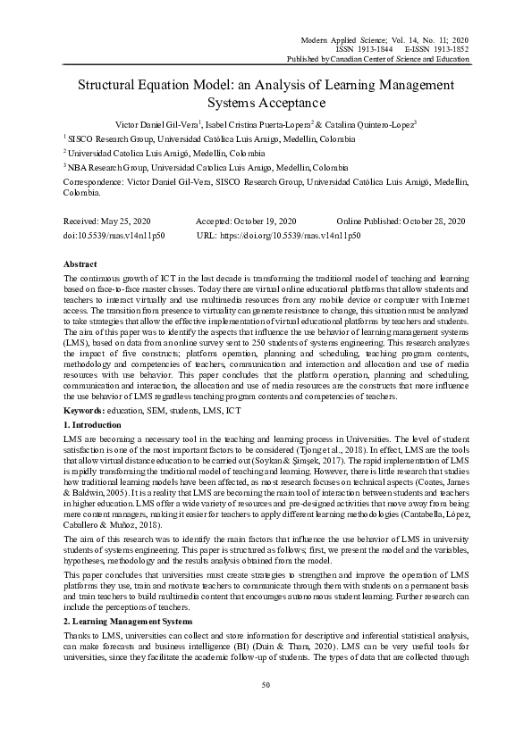 (PDF) Structural Equation Model: an Analysis of Learning Management ...