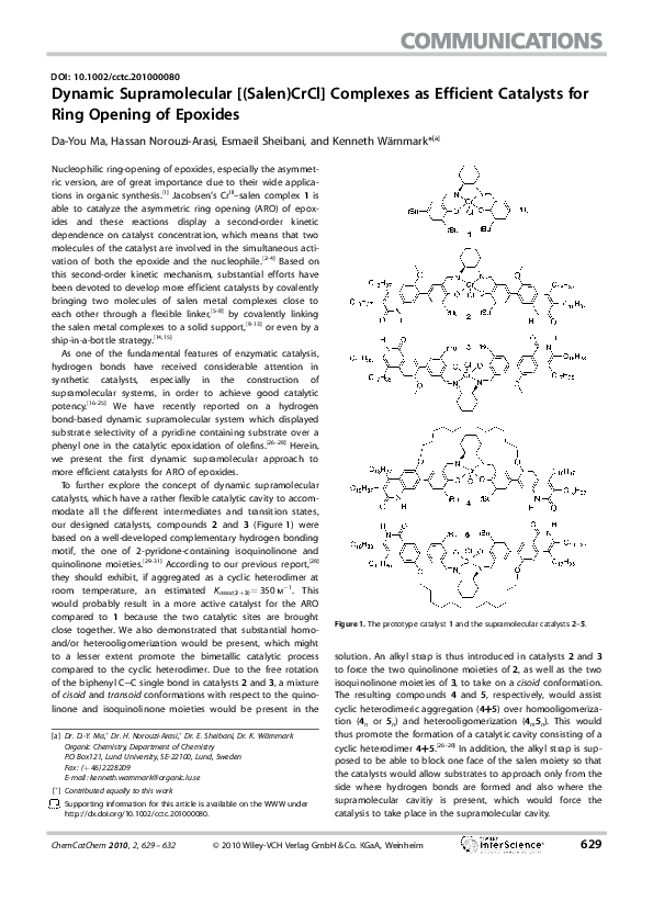 (PDF) Dynamic Supramolecular [(Salen)CrCl] Complexes as Efficient ...
