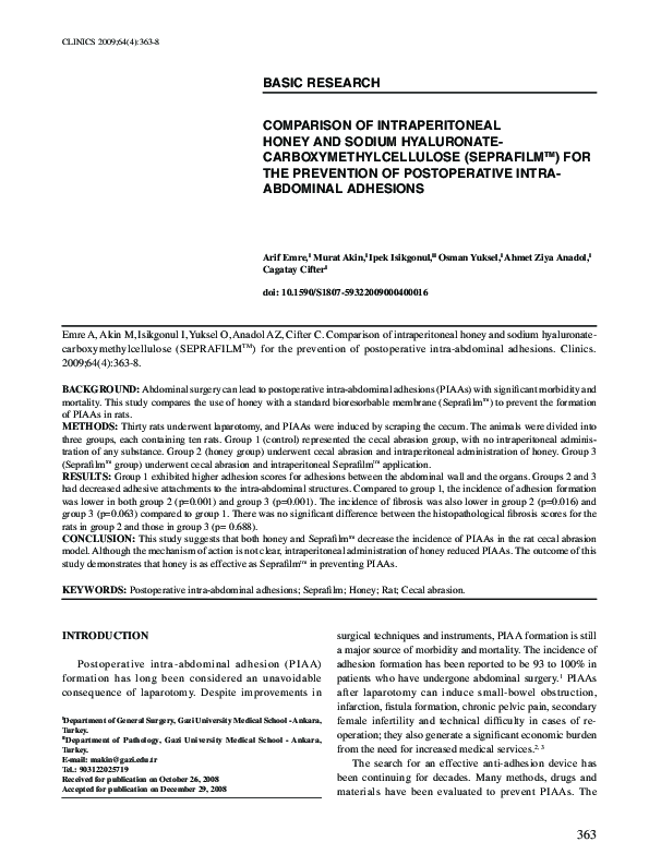 (PDF) Comparison of Intraperitoneal Honey and Sodium Hyaluronate ...